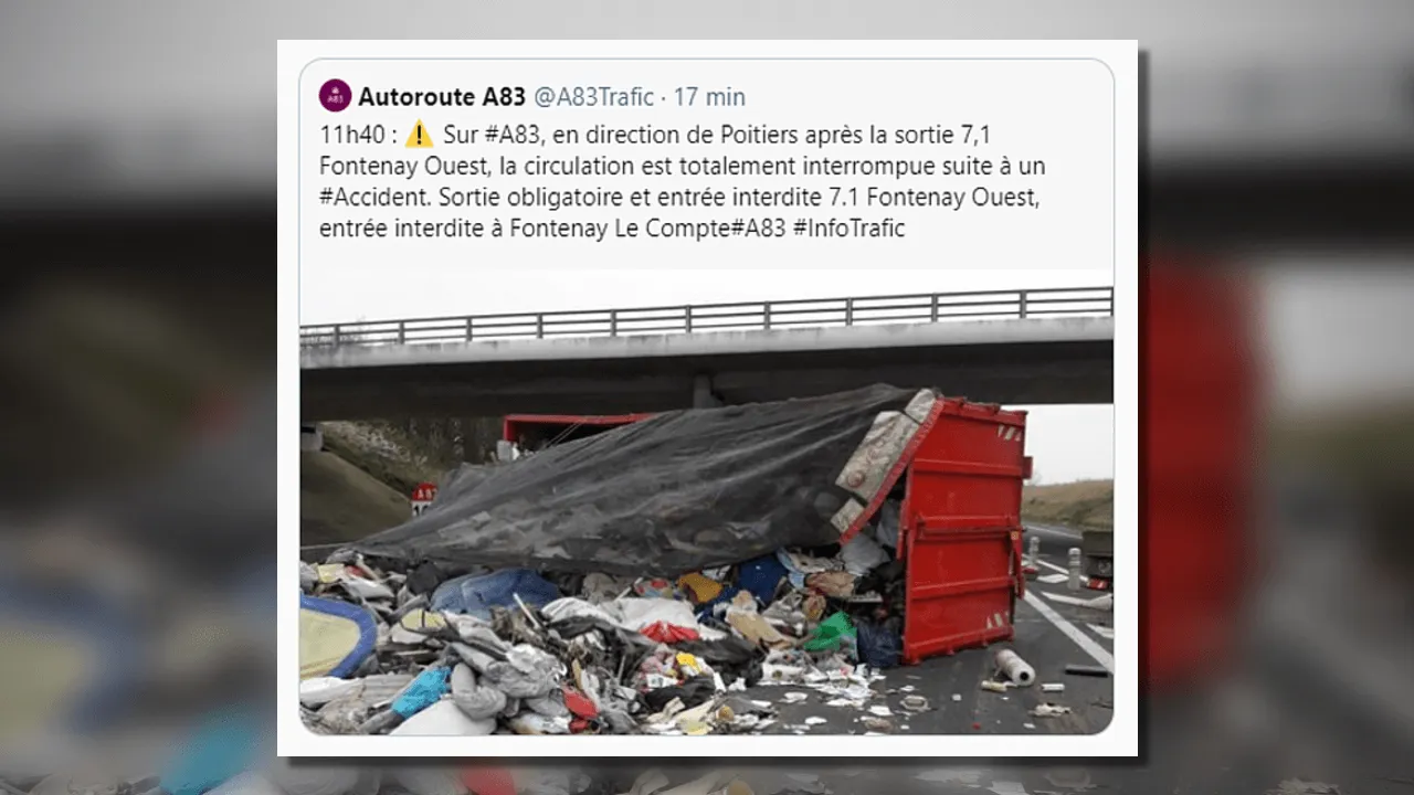 Vendée : accident sur l'A83, l'autoroute coupée vers Poitiers